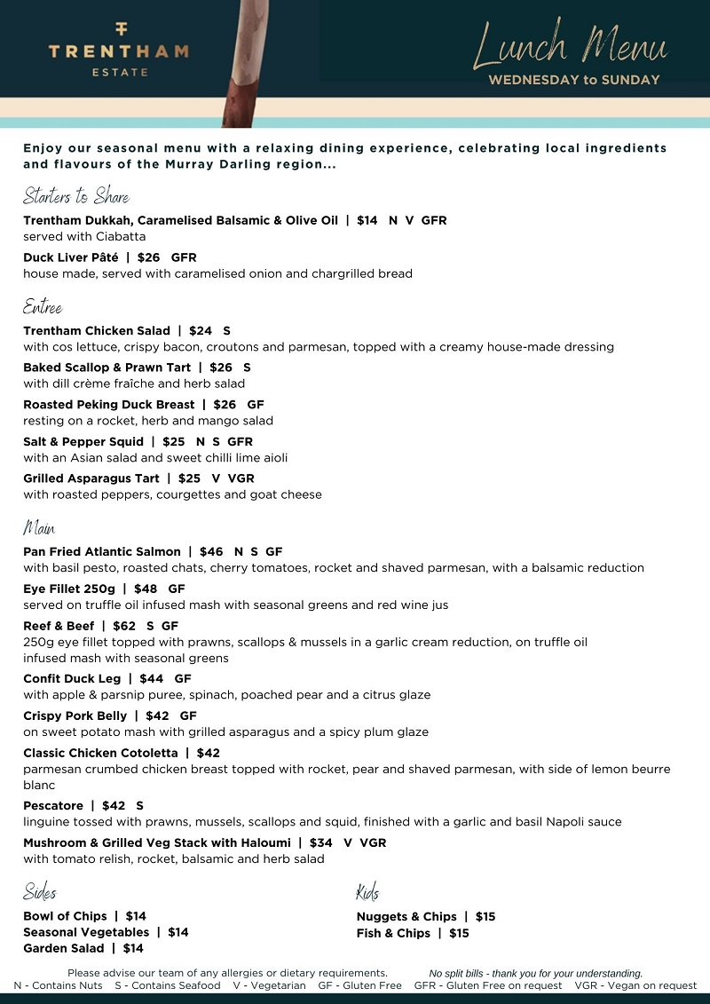 Trentham Estate Restaurant | MENU | Local Artisan Food Producers