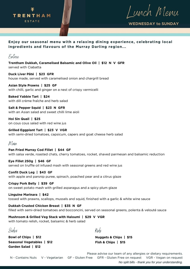 Trentham Estate Restaurant | MENU | Local Artisan Food Producers